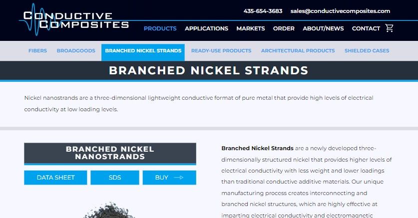 Products - Branched Nickel Strands - Conductive Composites